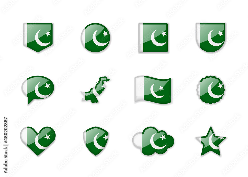Pakistan - set of shiny flags of different shapes. Stock Vector | Adobe ...