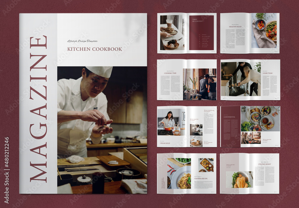 Cookbook Magazine Layout Stock Template | Adobe Stock