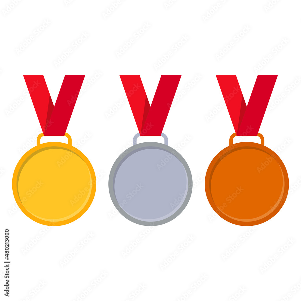 Gold, silver and bronze medals icons vector set. Prize place. Symbol ...