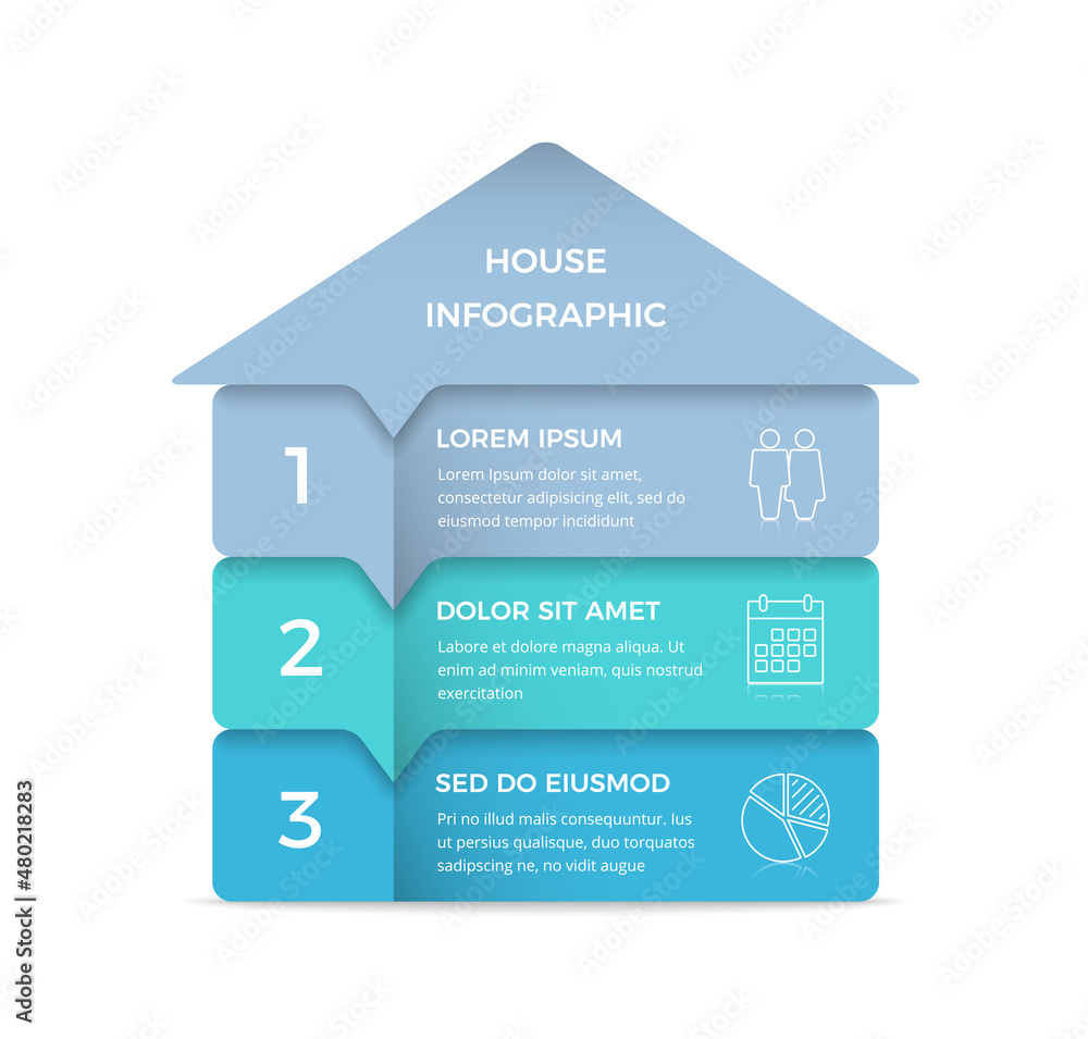 Infographic template with house divided on three elements with place ...