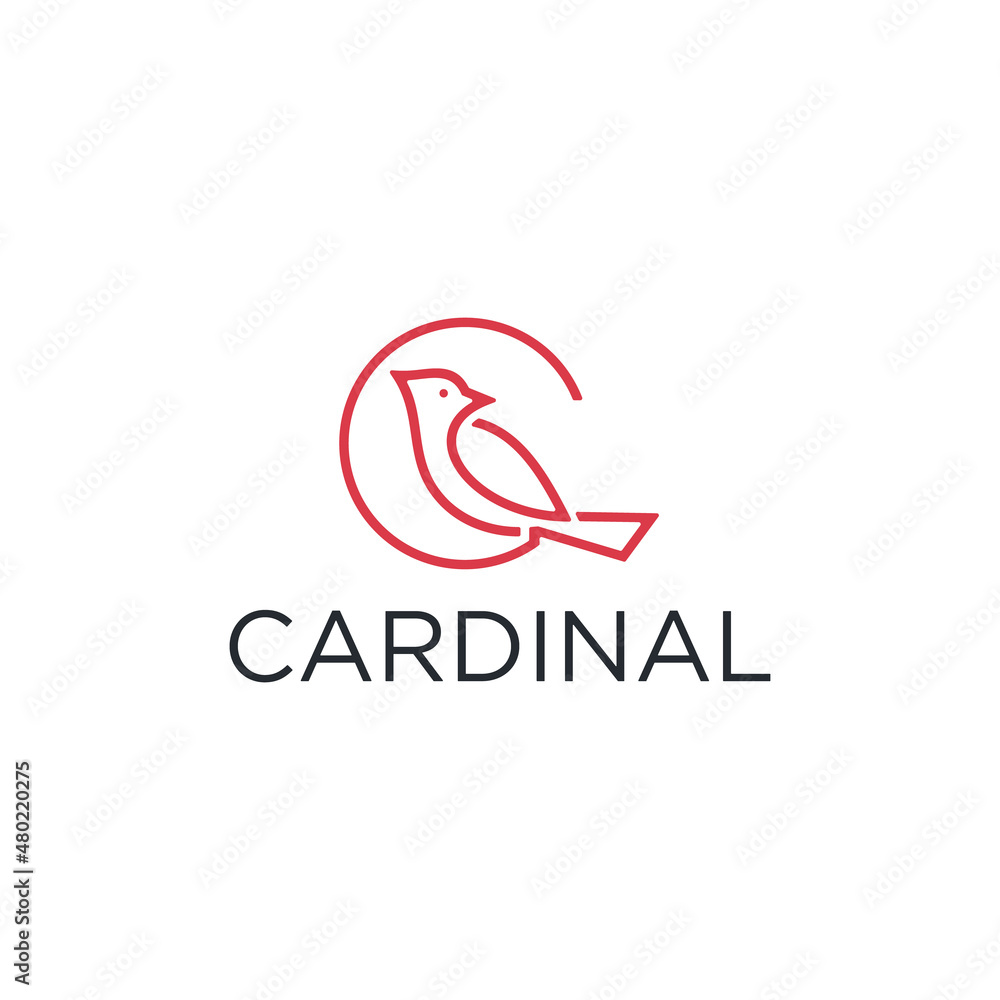 cardinal bird logo, illustration of animal shapes with simple line ...