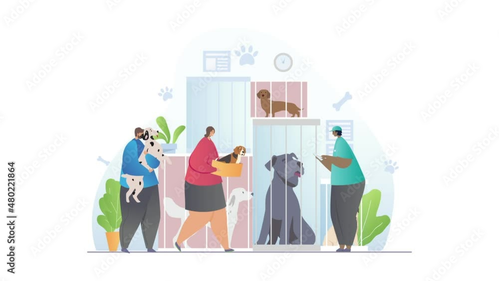 Pet Shelter video concept. Moving men and women Homeless to stray dogs ...