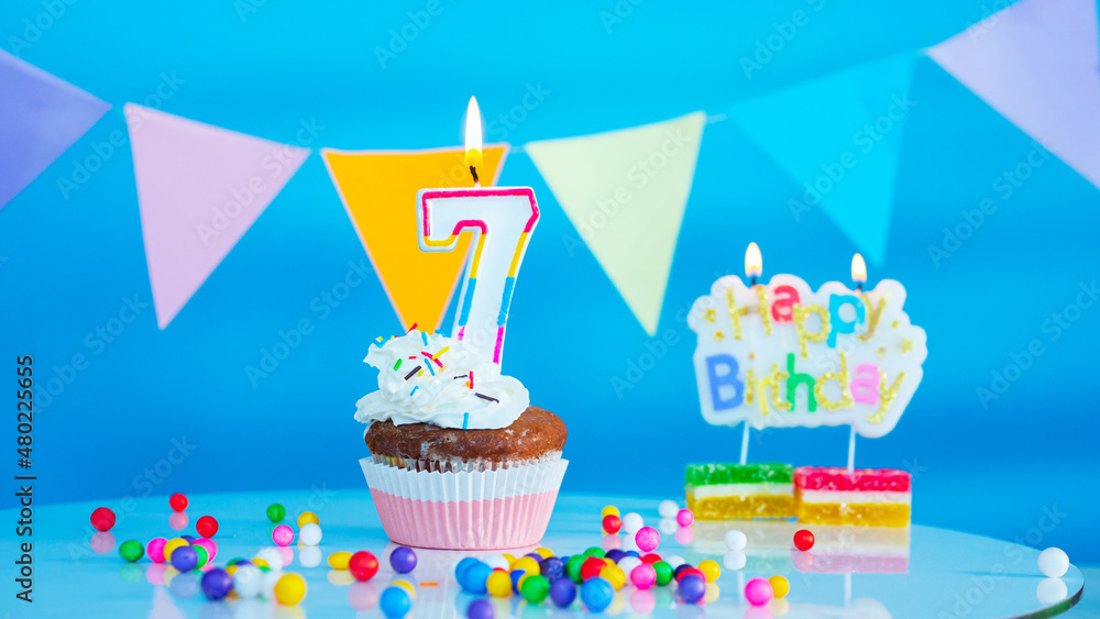 Beautiful birthday greetings to a seven year old child on a blue ...