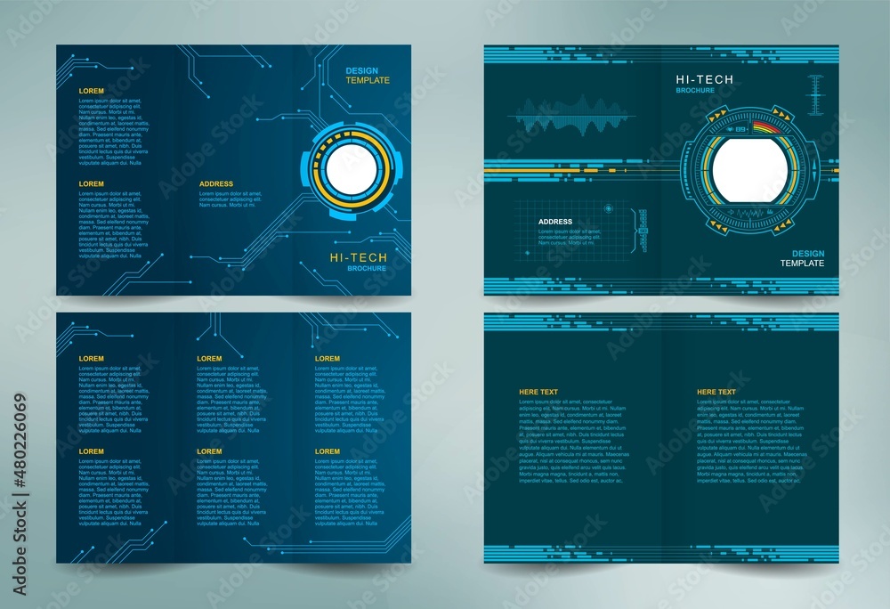 Set Brochure design template tri-fold and booklet hud futuristic hi ...