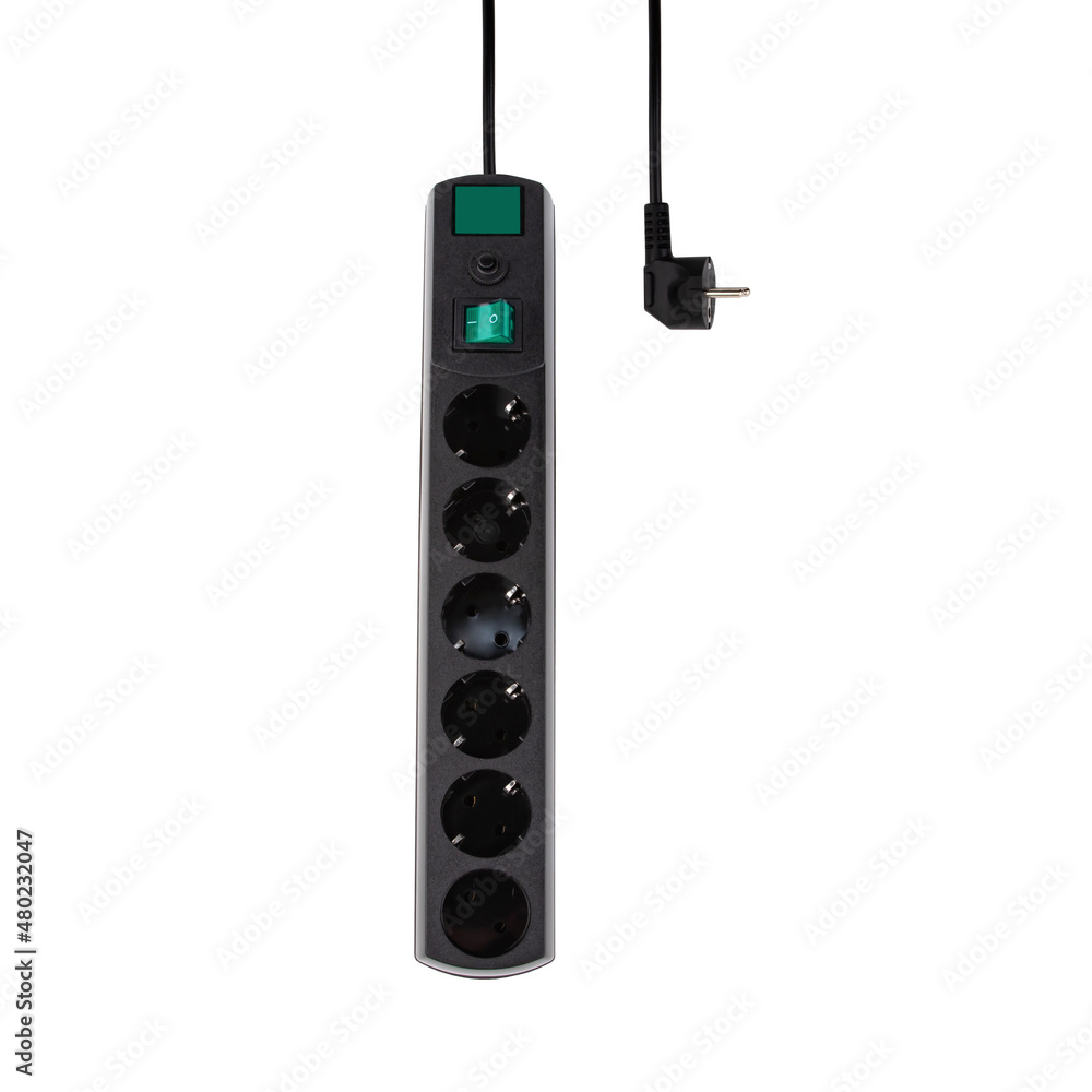 Black Extension cable cord isolated on white background with clipping ...