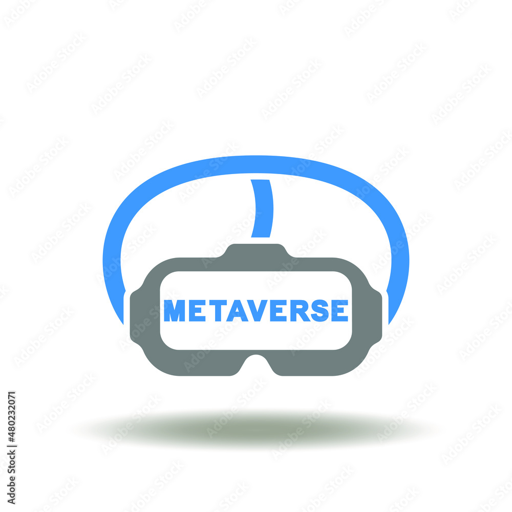Vector illustration of vr helmet with metaverse text. Icon of meta ...