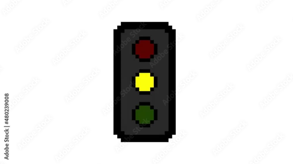 Traffic light pixel animation. Red, yellow, green traffic signals on ...