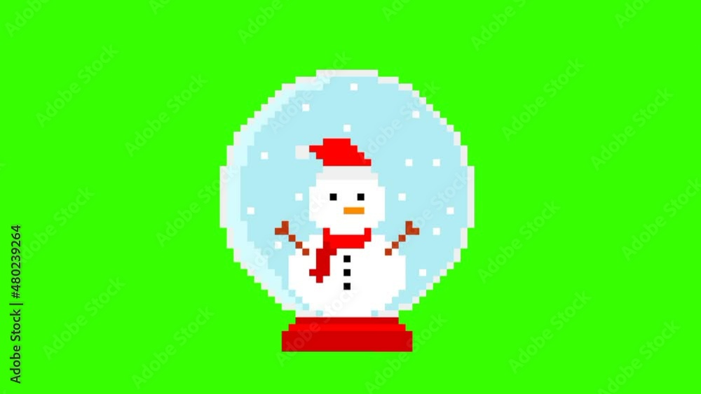 Pixel snowman on snow globe animation on green screen background Stock ...