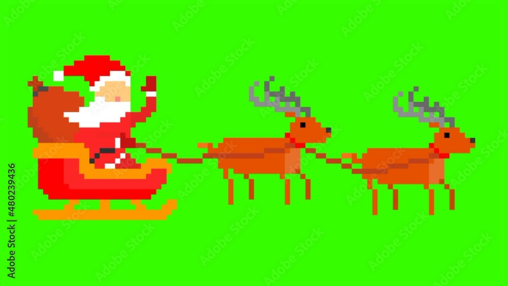 Pixel animation of santa claus and reindeer on green background for ...
