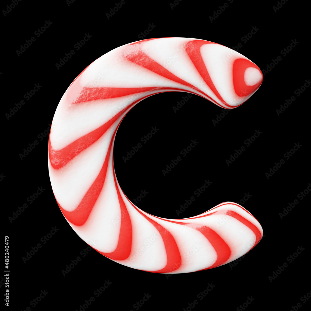 Candy letter C on clean black background isolated sweet candy lollipop ...