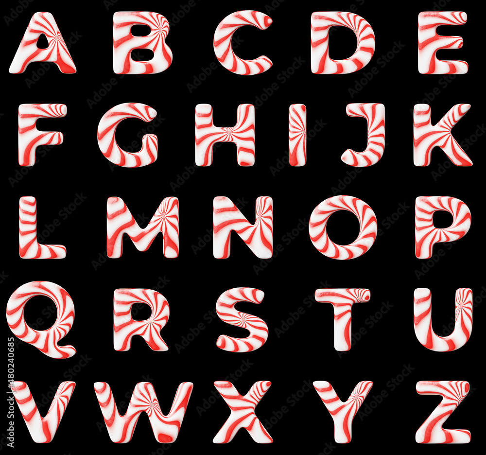 Candy letter alphabet on clean black background isolated sweet candy ...