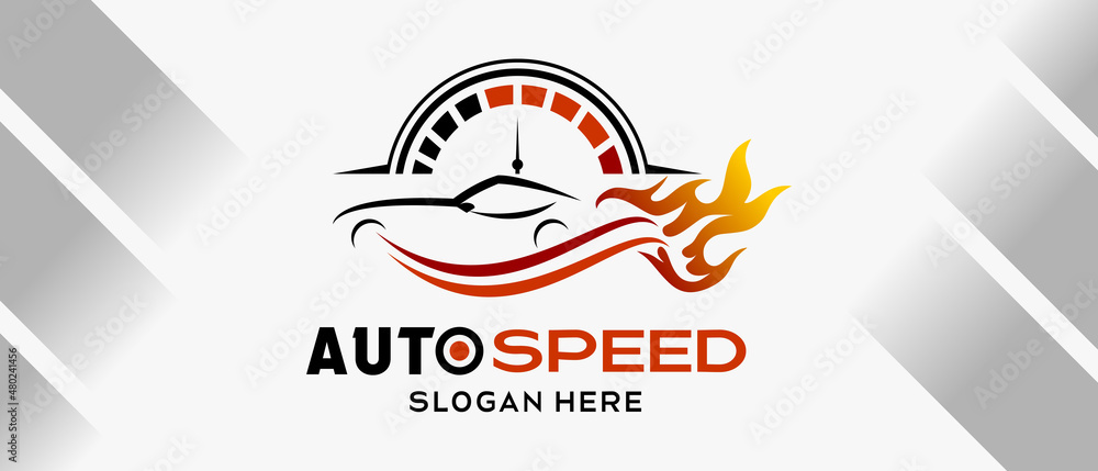 automotive and rpm car logo design with fire element concept. premium ...
