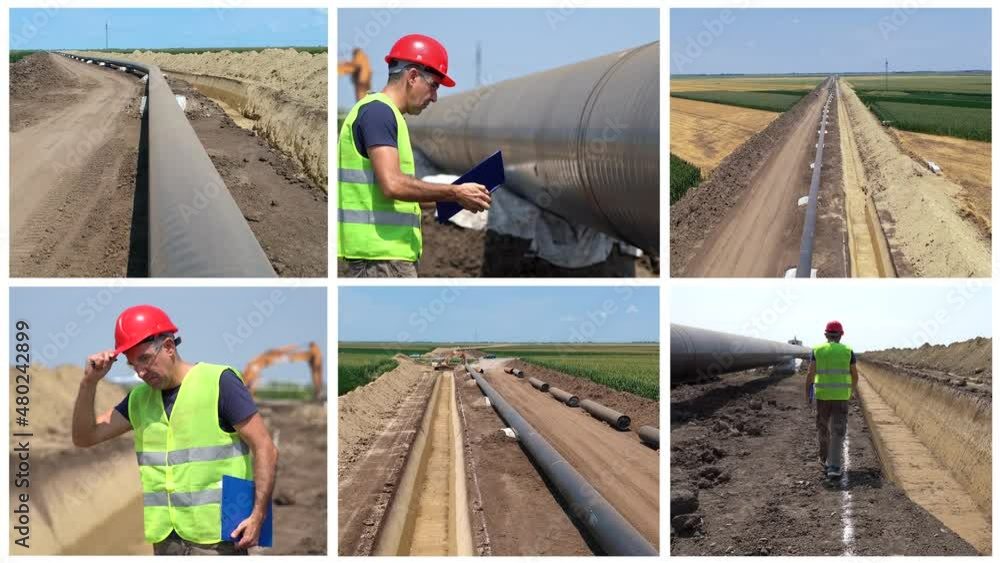 European Gas Pipeline Construction Site, Video Montage. Construction ...