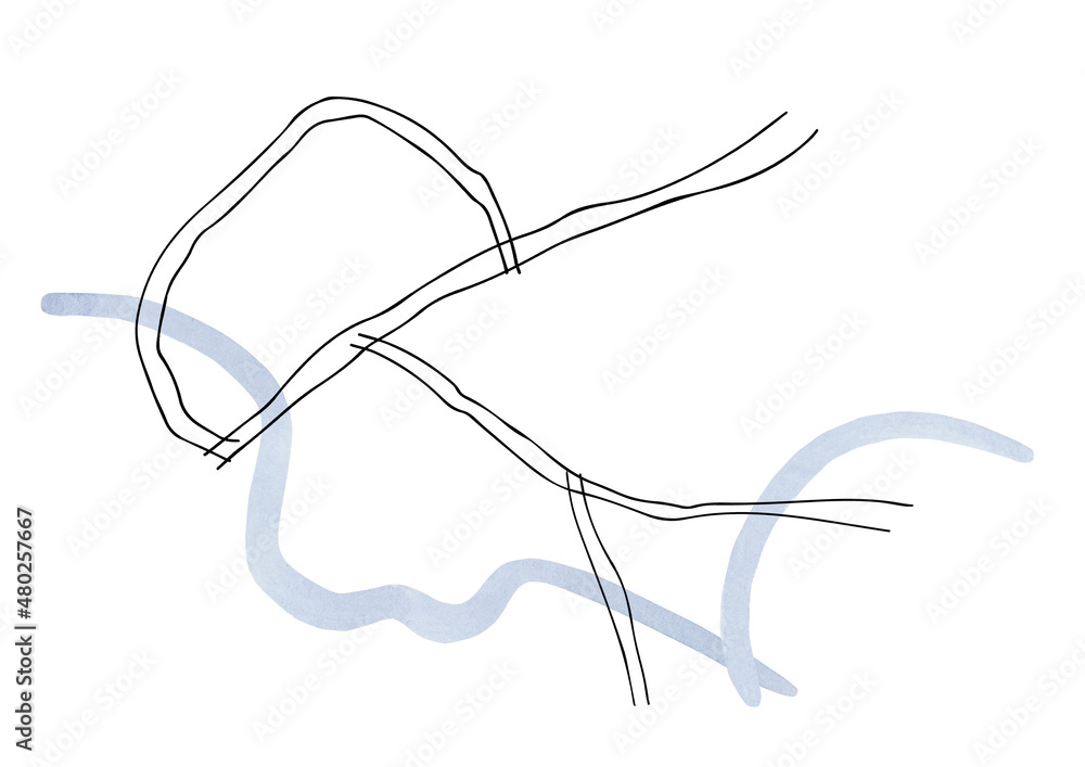 watercolor map creator, map, road, street, river, lake, isolated ...