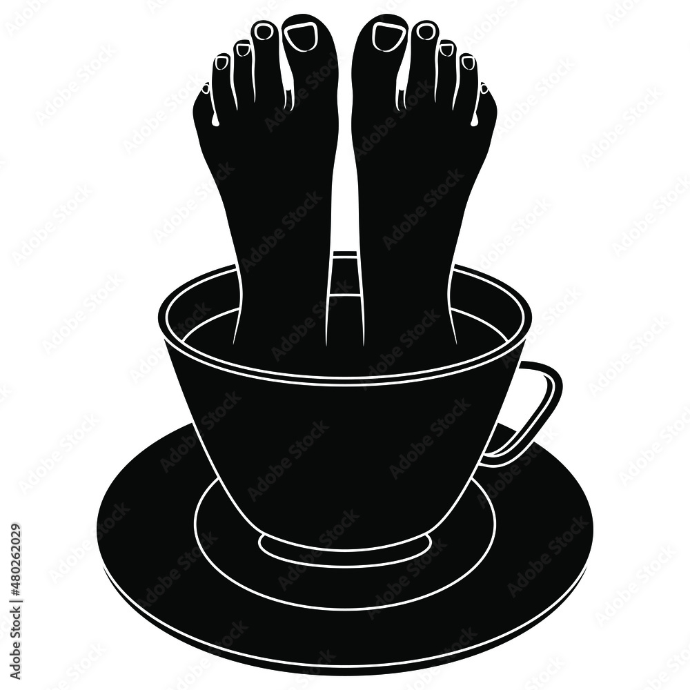 Two bare human feet sticking out of cup of tea or coffee. Creative ...
