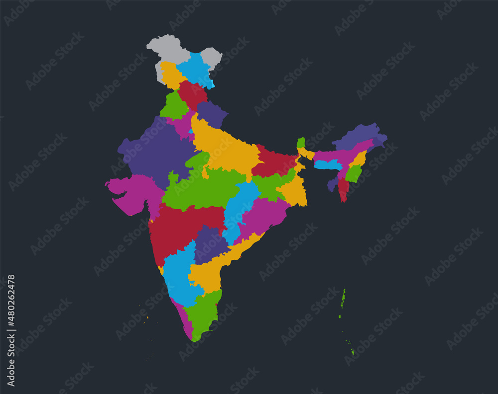 Infographics India map, flat design colors, individual administrative ...