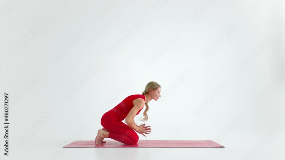 Flexible young fit girl practice yoga or pilates perform Wild Thing ...