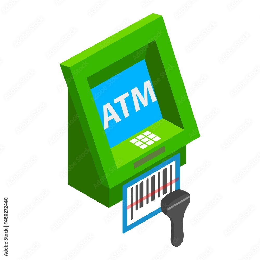 Cash equipment icon isometric vector. Atm machine and wireless barcode ...
