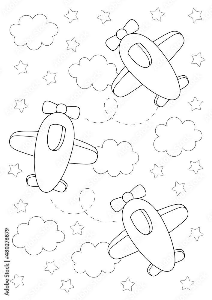 easy coloring page for kids with airplanes flying in the sky. you can ...