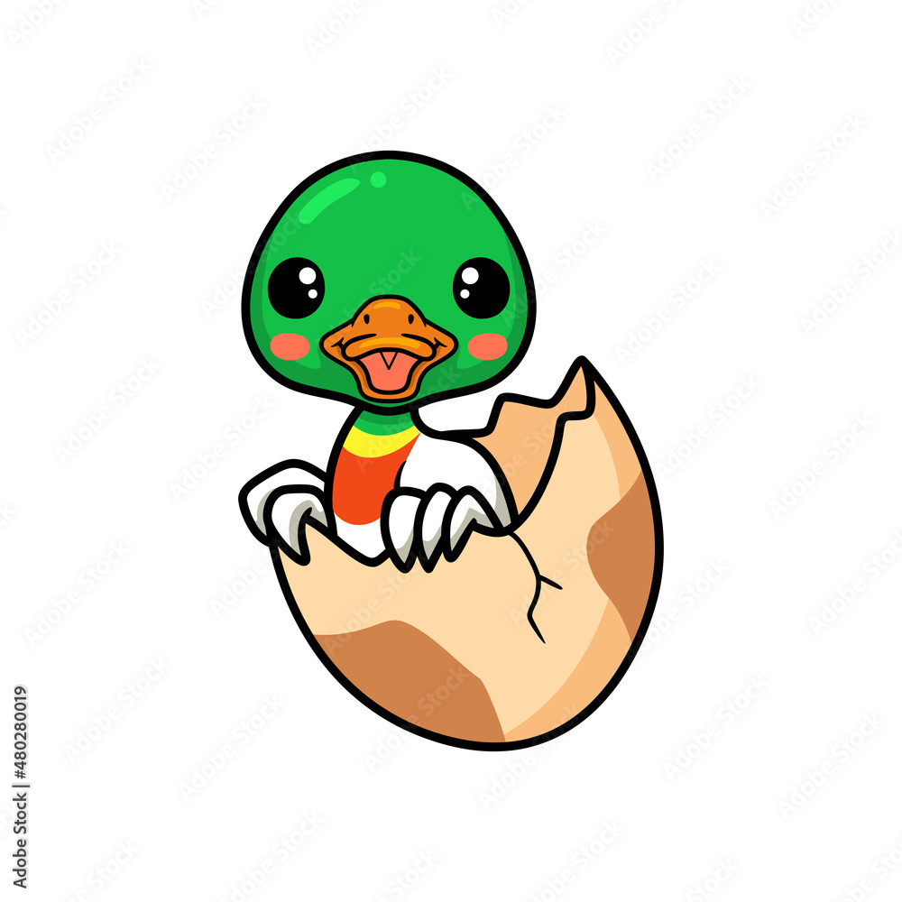 Cute little duck cartoon hatching from egg Stock Vector | Adobe Stock