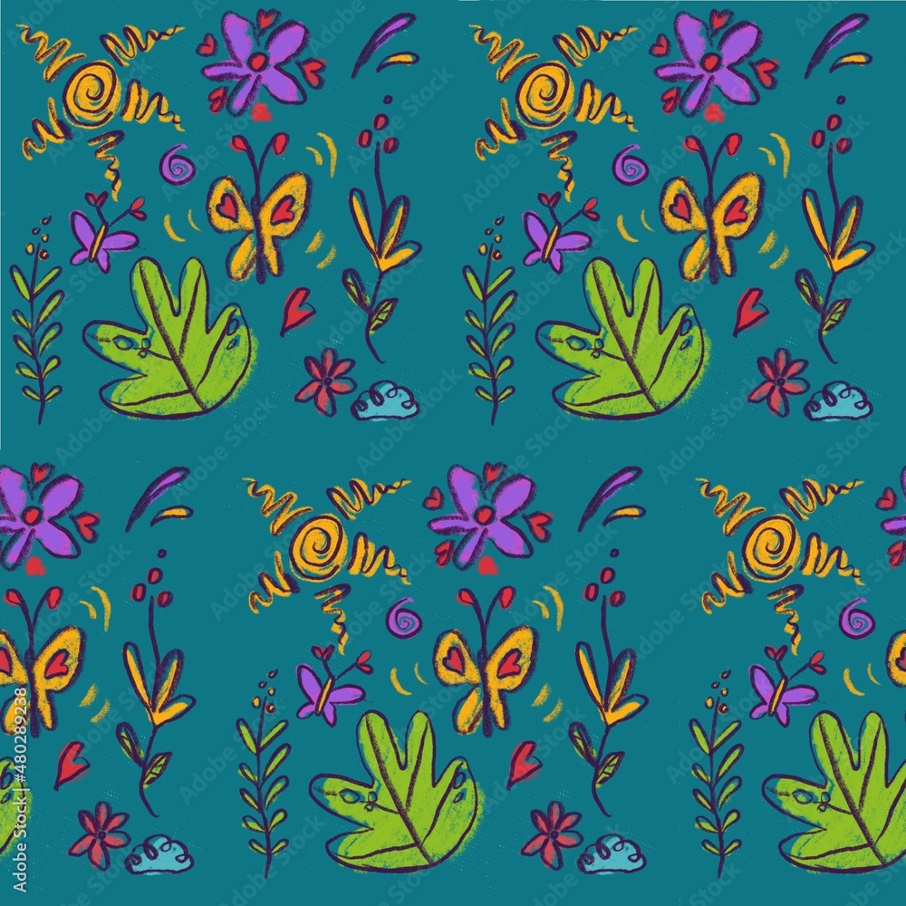 pattern floral encanto butterfly sun Stock Illustration | Adobe Stock