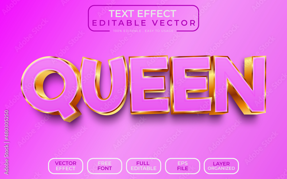 Queen 3D Text Effect EPS Vector File Stock Vector | Adobe Stock