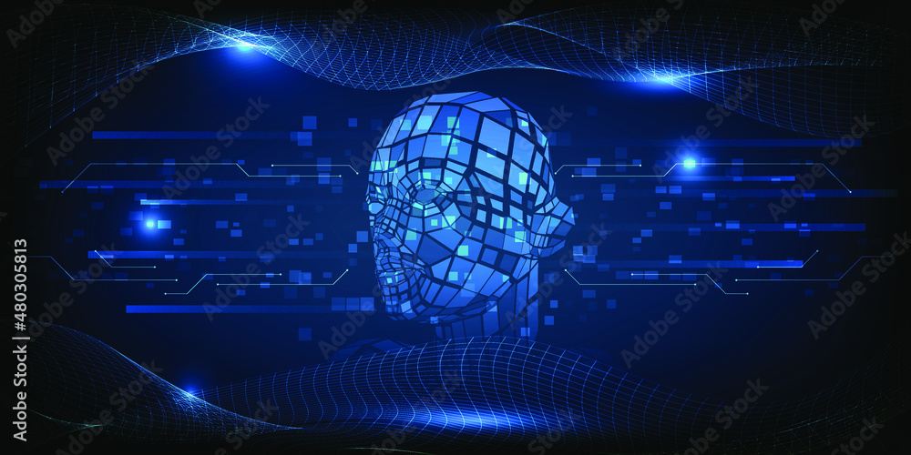 Vector illustrations of artificial intelligence and big data or digital ...