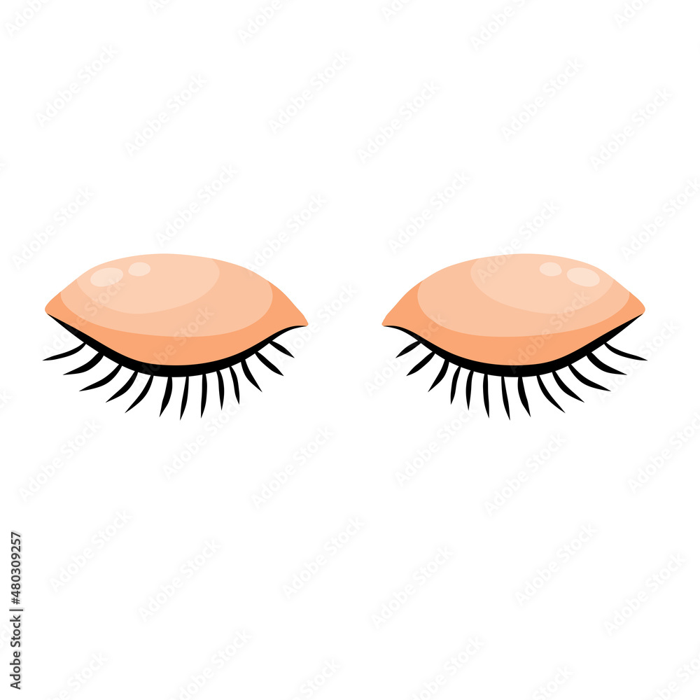 Two Closed eye. Detail of face. Eyelid with eyelashes. Flat cartoon ...
