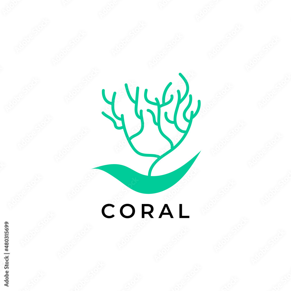 Coral reef logo design. Coral with stone vector design. Sea logotype ...