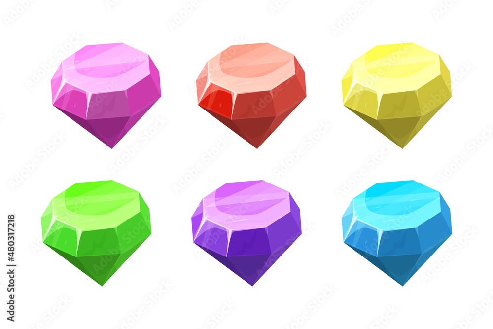 Diamond set in different colors, gemstone jewel in cartoon style ...