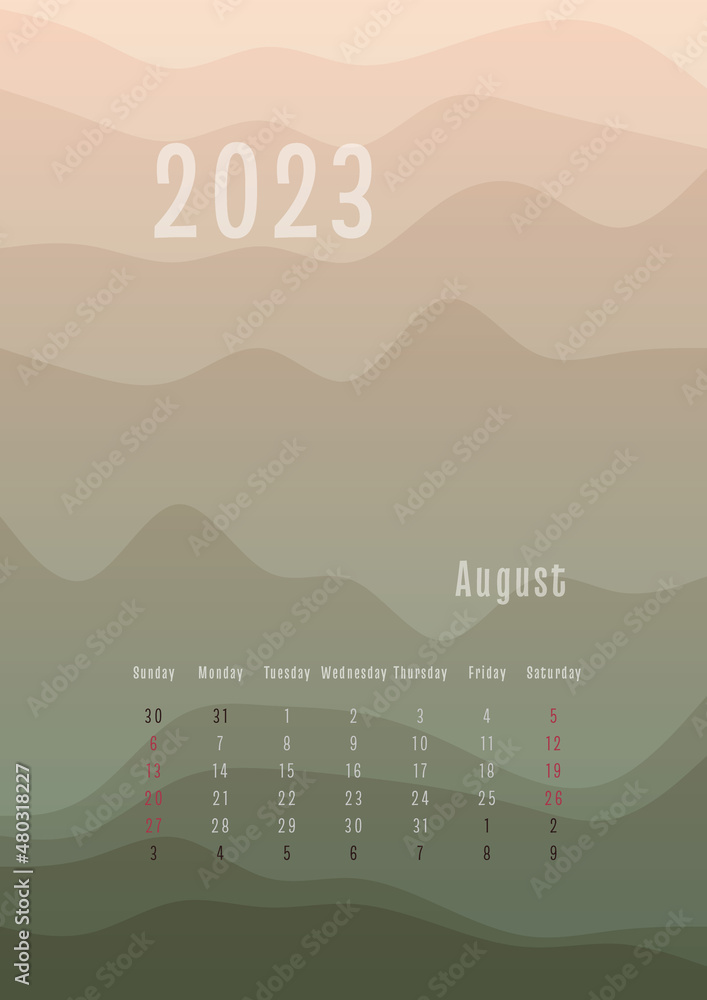 2023 august vertical calendar every month separately. monthly personal ...