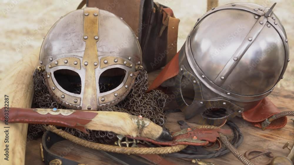 Medieval Historical Knight's helmet, armor and weapons. Historical ...