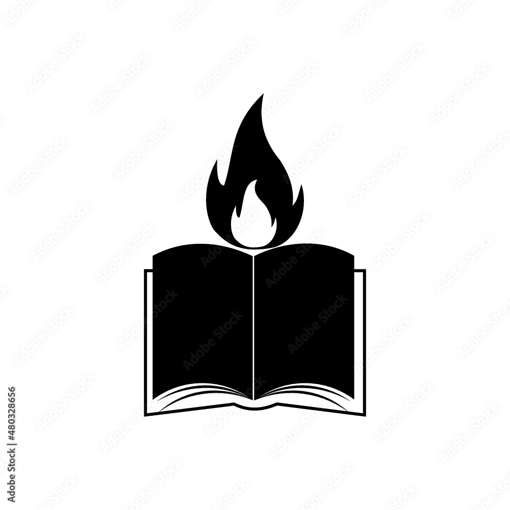 Book and fire logo design template isolated on white background Stock ...
