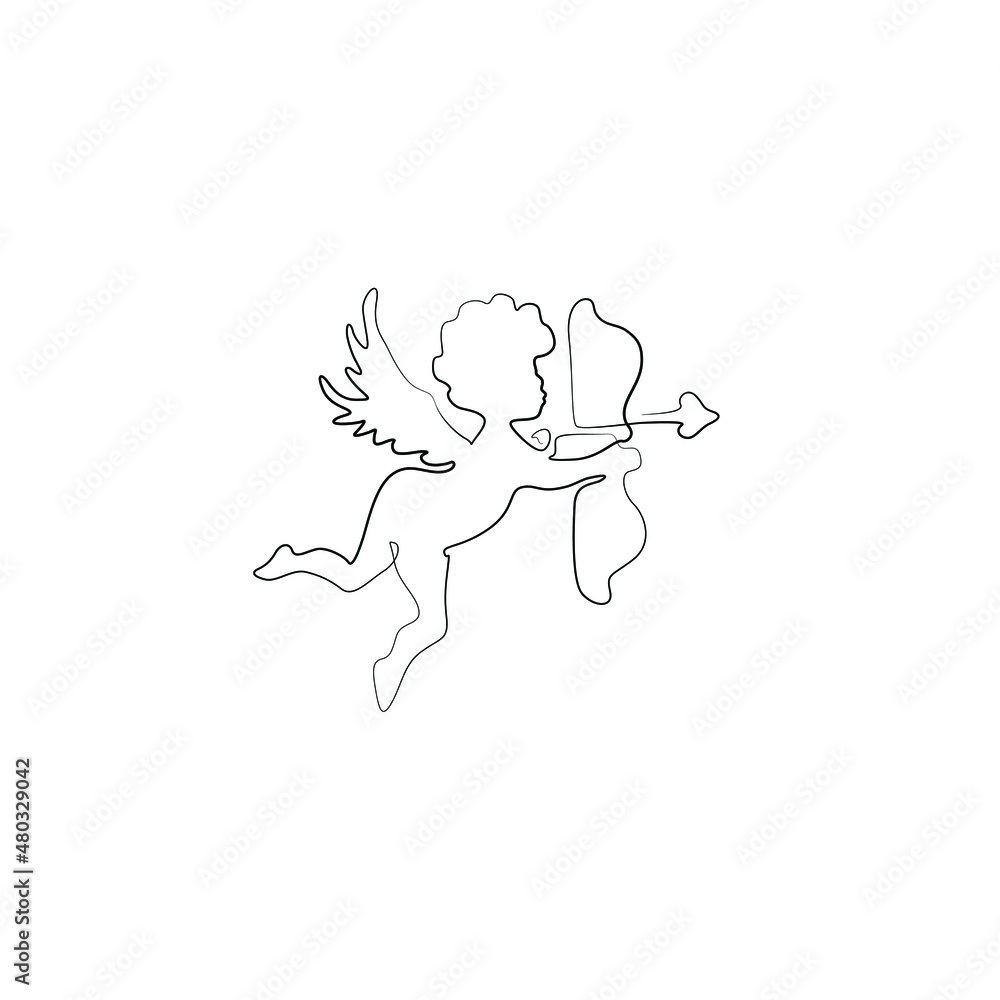 Cupid with bow and arrow, continuous line drawing, small tattoo, print ...