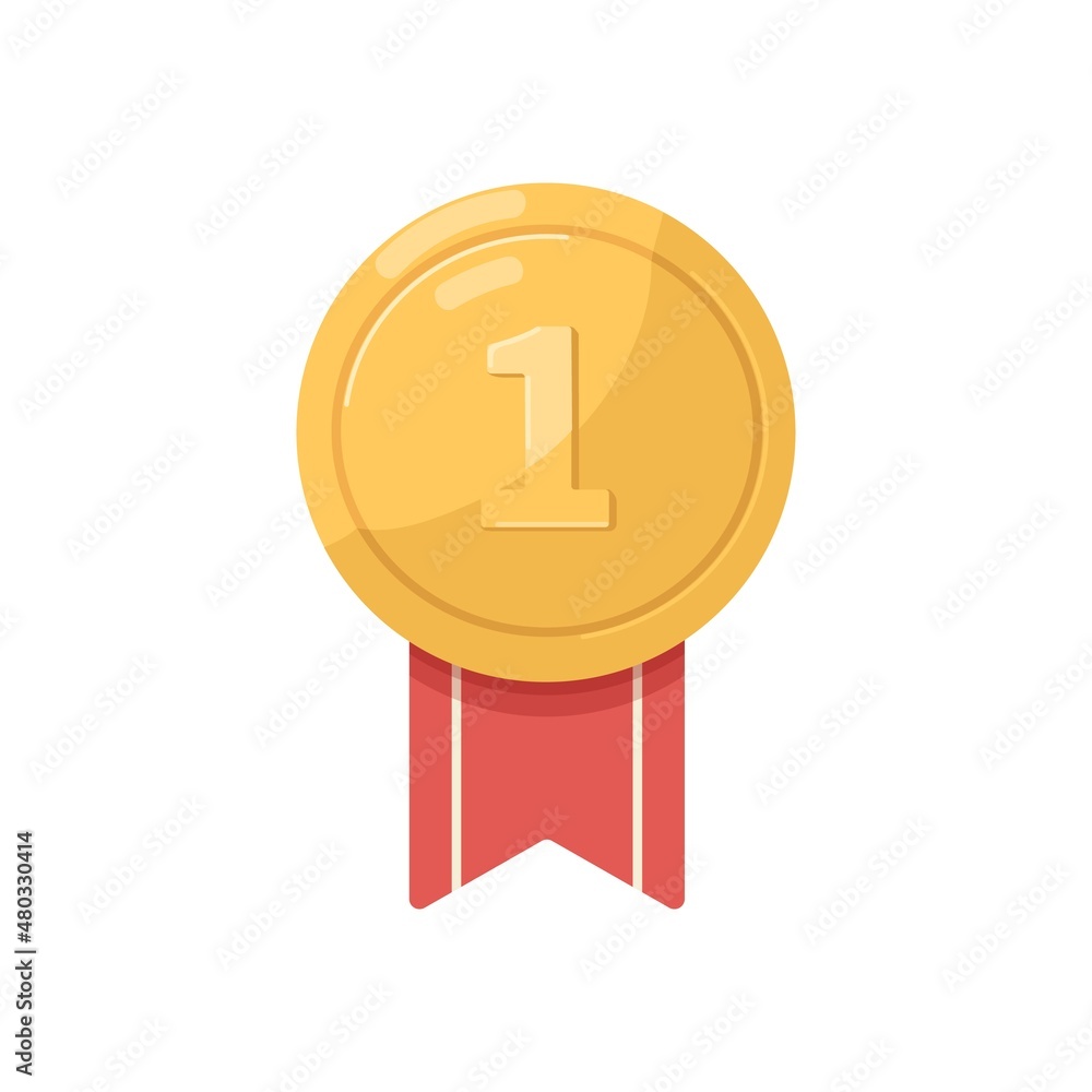 Gold medal award for first place. Winners reward. Number one 1 badge ...
