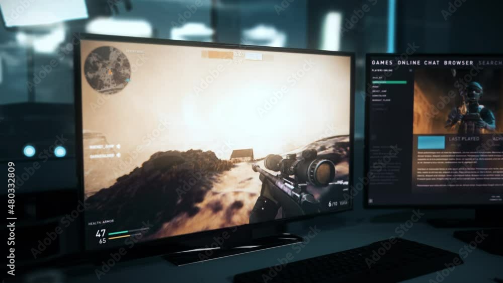 Playing a modern military warfare pc shooter game. Gameplay of the ...