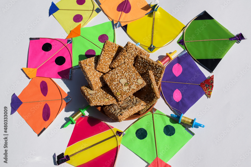 Badam Pista Gur Patti Gajak . It is made of jaggery and sesame slabs ...