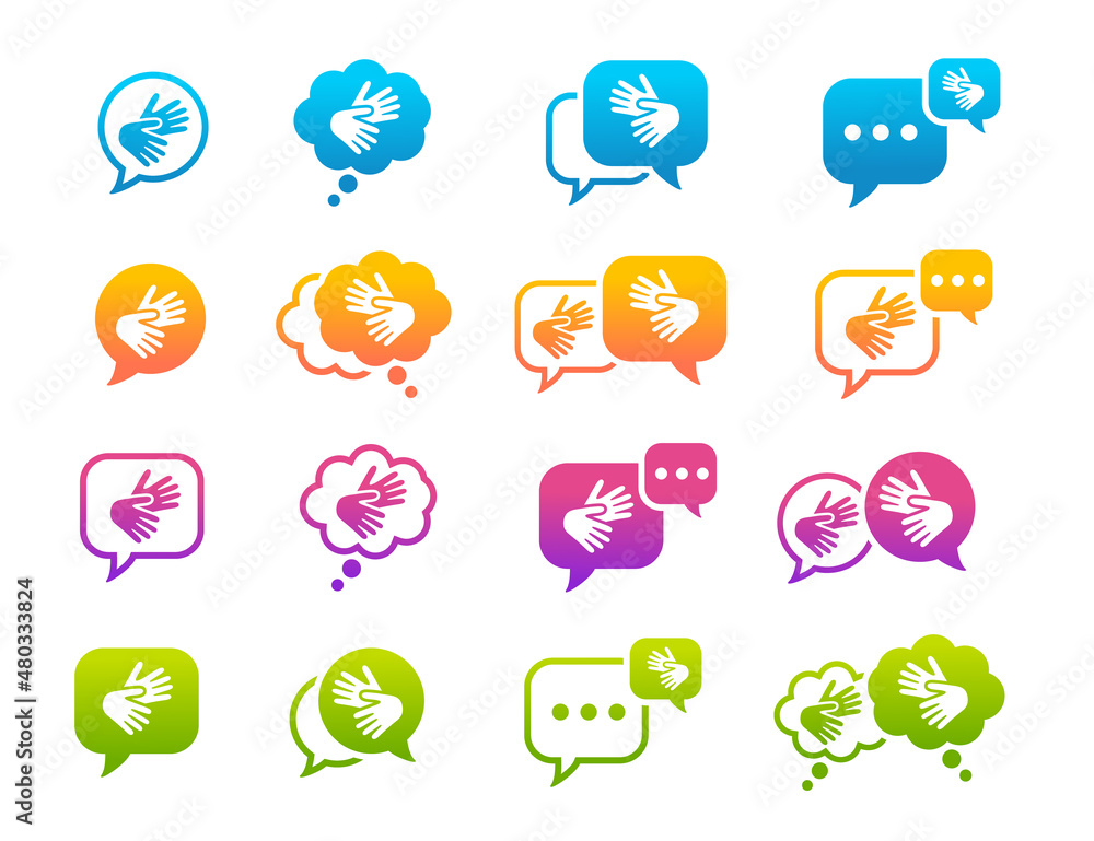 Set Icons Sign Language Colors Deaf People Communicate Stock Vector ...