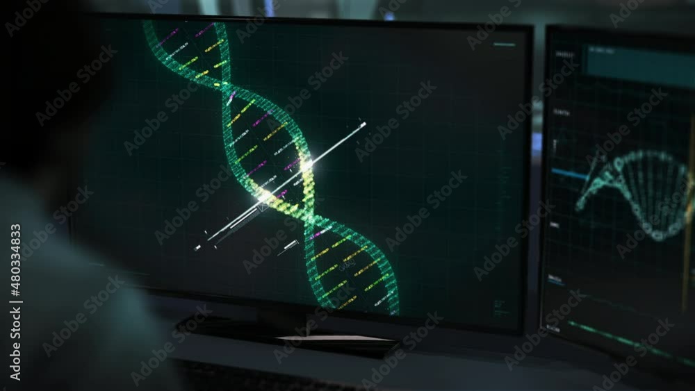 Performing scientific experiment on human DNA Strand at the hospital ...