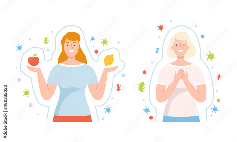 Young Female with Invisible Barrier for Pathogen and Germs Vector ...