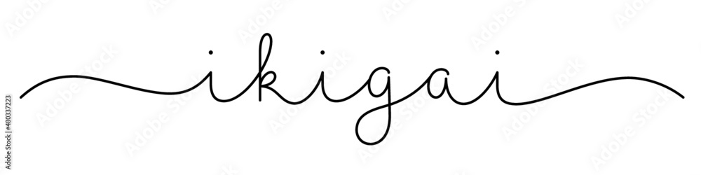 IKIGAI black vector monoline calligraphy banner with swashes Stock ...
