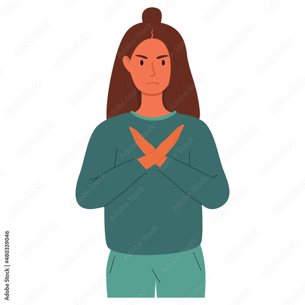A flat vector cartoon illustration of a woman demonstrating a gesture ...
