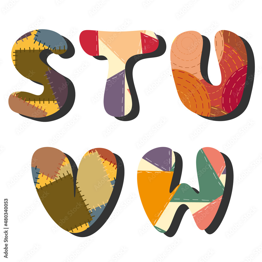 Letters of the alphabet with a pattern of patches. Letters S-W Stock ...
