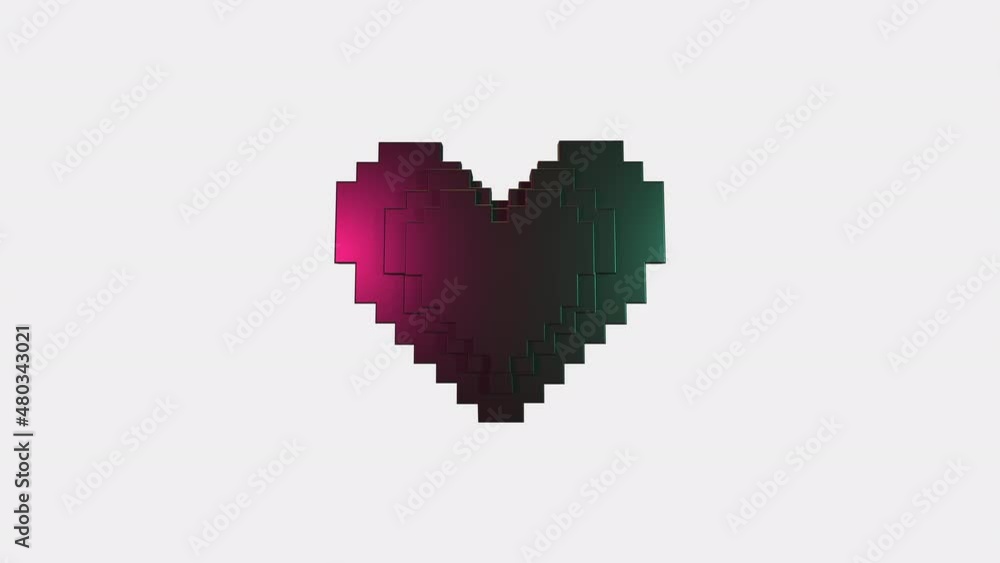 3D pixel heart rotating and pulsing animation. Retro design of 3D pixel ...