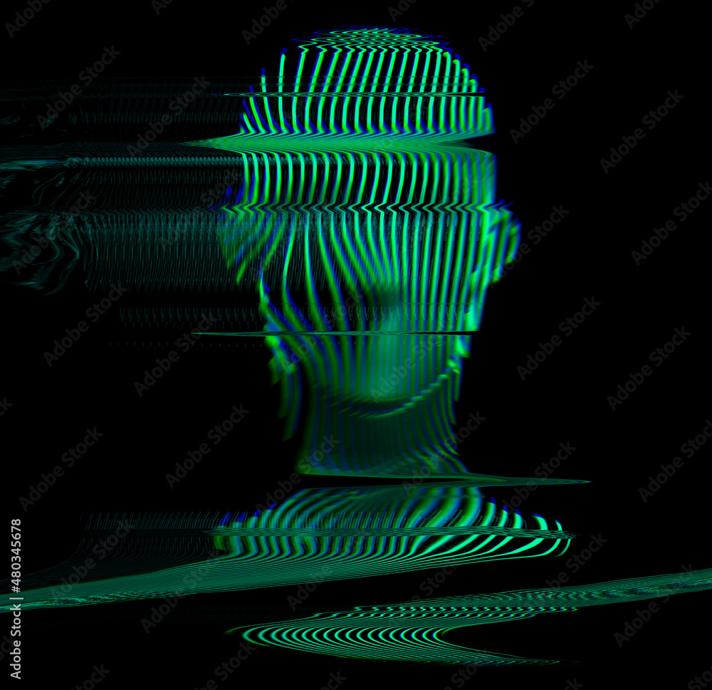 Glitch green line oscillator illustration of a human head from 3D ...