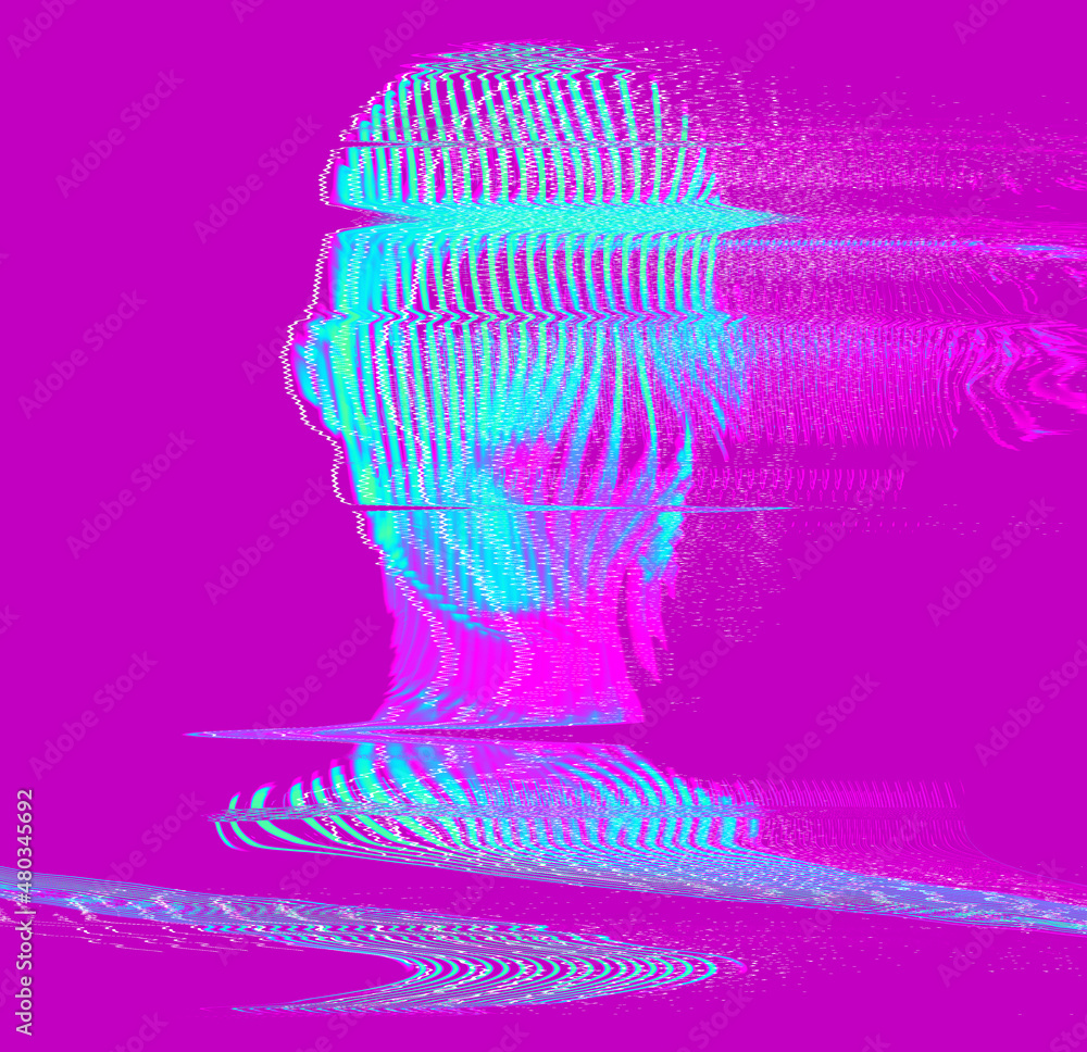 Glitch pink and blue vaporwave colors line oscillator illustration of a ...