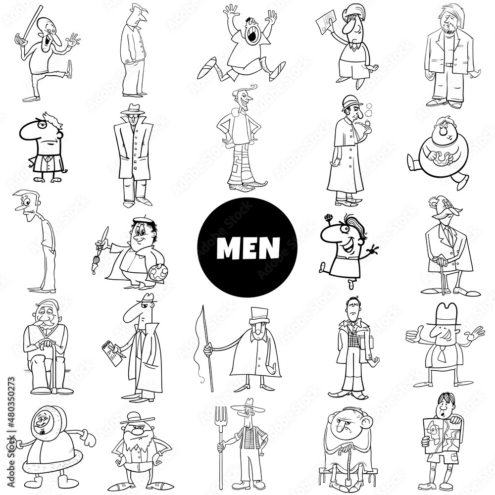 Black and white cartoon men comic characters big set Stock Vector ...