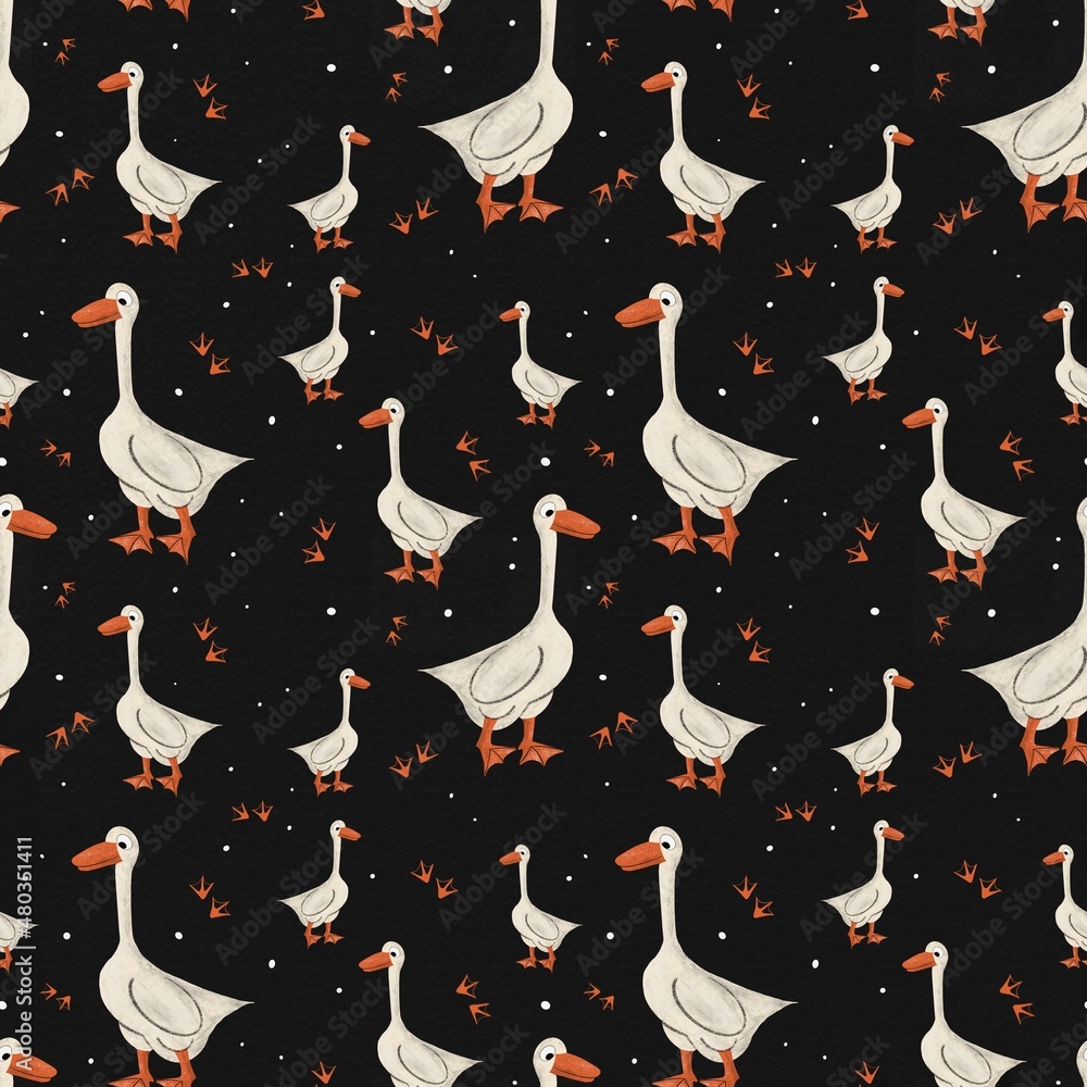 Seamless Pattern with cute grey gooses. Illustration with farm animal ...