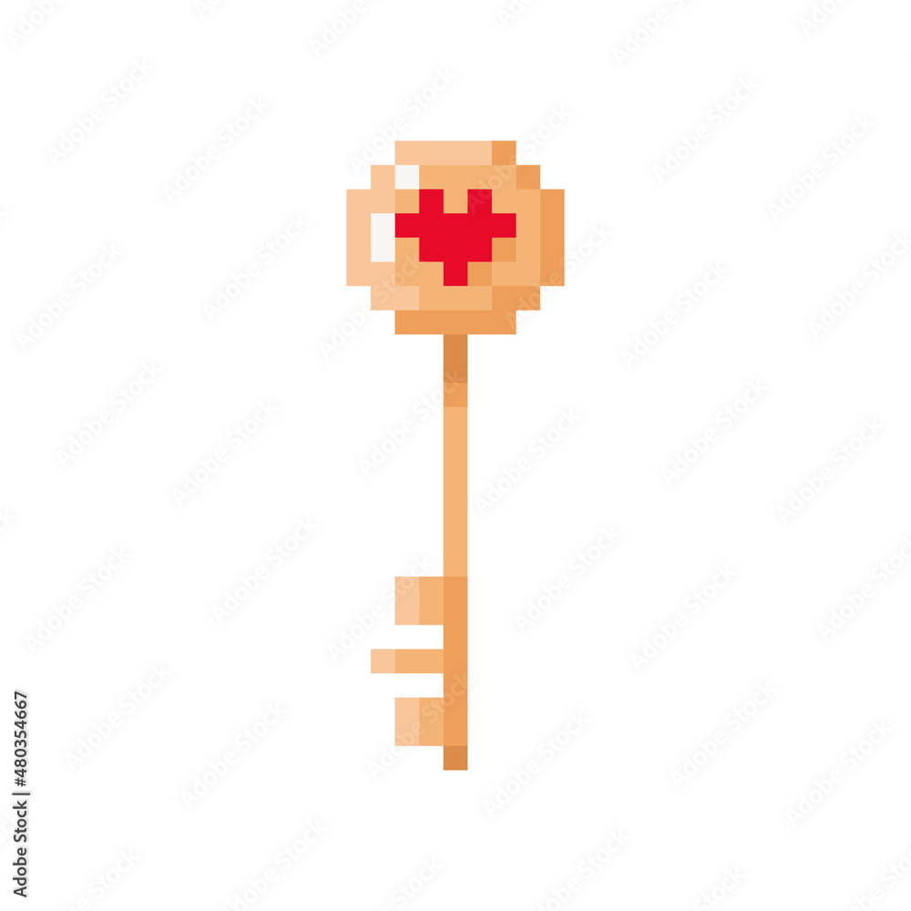 Pixel art key illustration. Vector pixel key from heart in pixelated ...