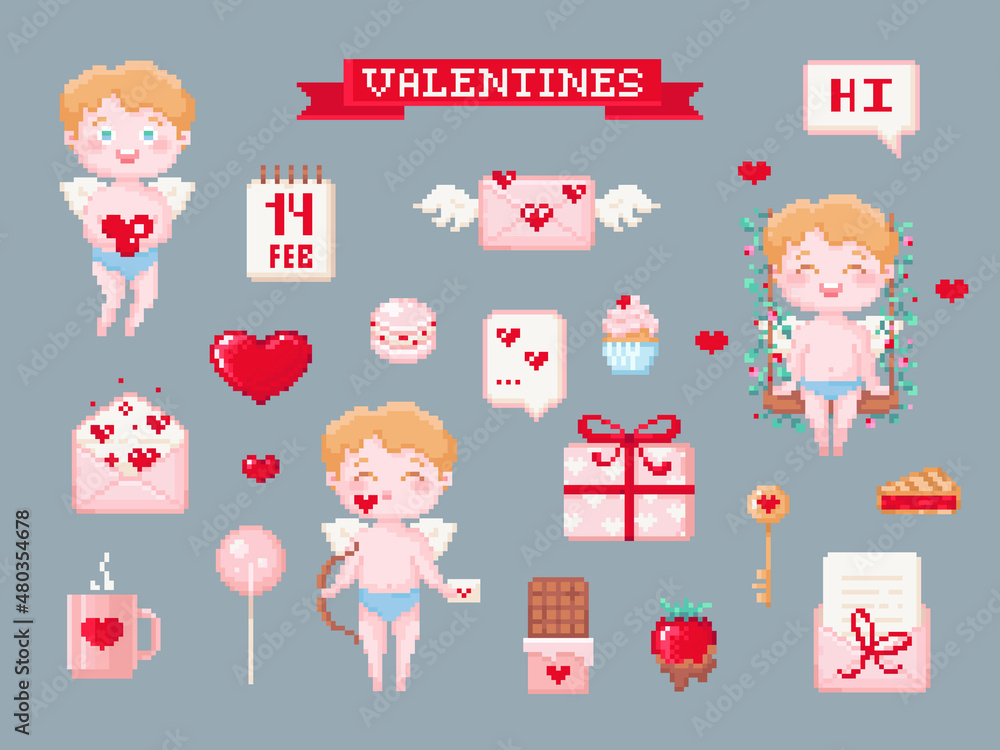 Plakát Pixel art Valentine day elements clip art pack – Obraz na Zeď ...